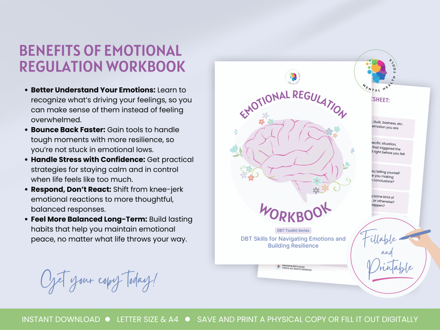 DBT Toolkit Emotional Regulation Workbook | Suzette Bray, LMFT